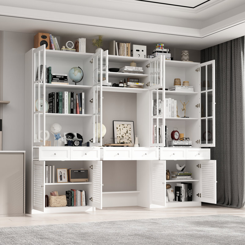 Latitude Run® White Desk With 78.7'' H x 94.5'' W Bookcase Latitude Run® White Desk With 78.7'' H x 94.5'' W Bookcase